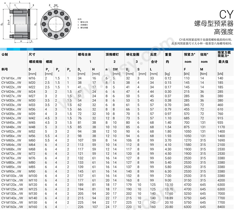 洛帝牢 SUPERBOLT，CY高强度螺母型预紧器，CY-M36x3/W【多少钱 规格参数 图片 采购】-西域