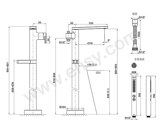 科勒 柏诗落地式浴缸花洒龙头，K-73087T-B4-RGD【多少钱 规格参数 图片 采购】-西域