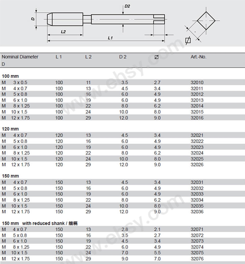 伯爵 加长螺尖丝锥，M10（M10*1.5）、粗牙、L120mm【多少钱 规格参数 图片 采购】-西域