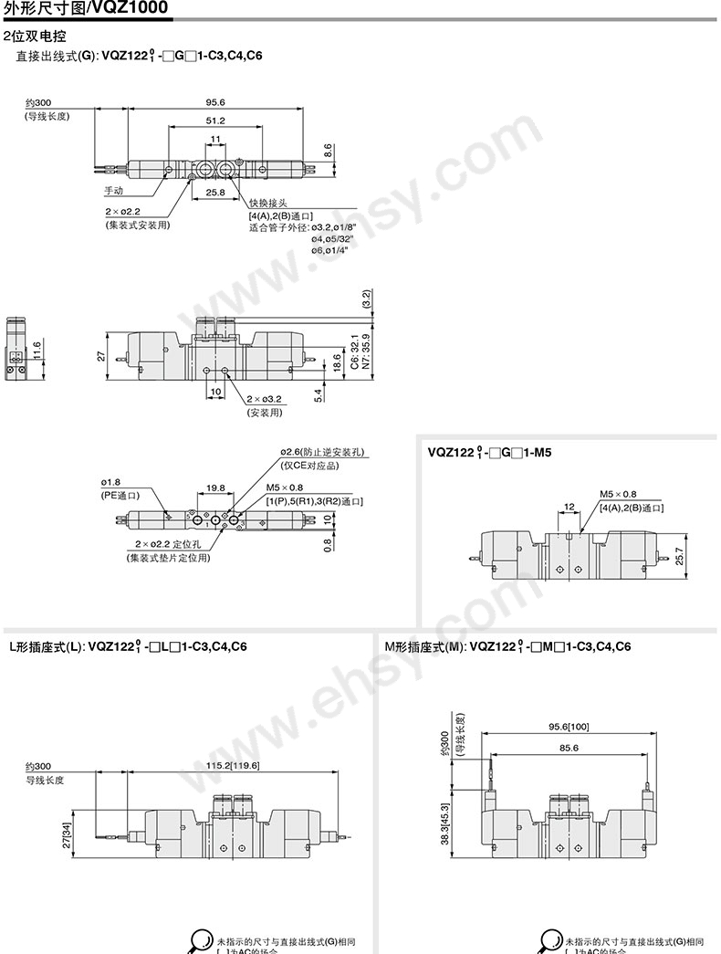SMC 5通先导式电磁阀，VQZ3321-3L1-02 VQZ系列，直接配管型，插头引线组件，单体 售卖规格：1个【多少钱 规格参数 图片 采购】-西域