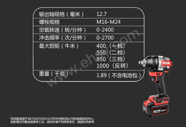 大有DEVON 锂电无刷冲击扳手，850Nm，适合M16-M24螺栓，1/2"，20V/5.0Ah电池两电一充，5759-Li-20【多少钱 规格参数 图片 采购】-西域