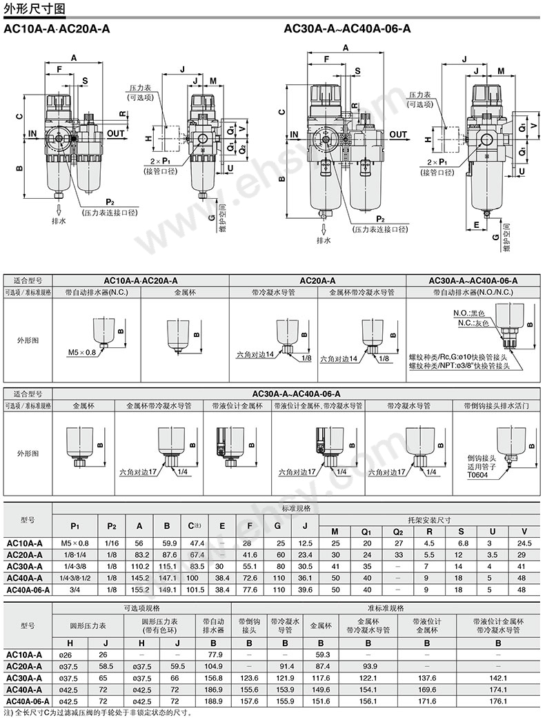 SMC 二联件，接管Rc3/8"，自动排水，有压力表，AC30A-03DG-A【多少钱 规格参数 图片 采购】-西域