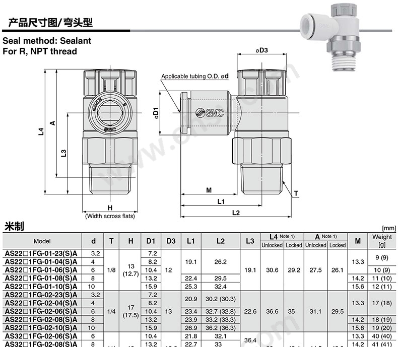 SMC 排气型流量控制阀，AS1201FG-M5-06A 不锈钢 售卖规格：1个【多少钱 规格参数 图片 采购】-西域