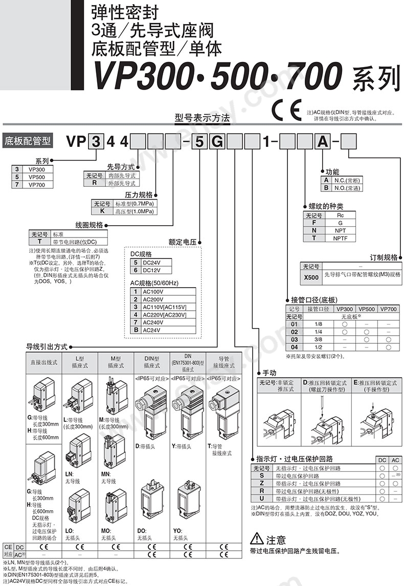 SMC VP系列,3通电磁阀,弹性密封,先导式座阀,直接配管型,单体VP542-5YOD1-03FA【多少钱 规格参数 图片 采购】-西域