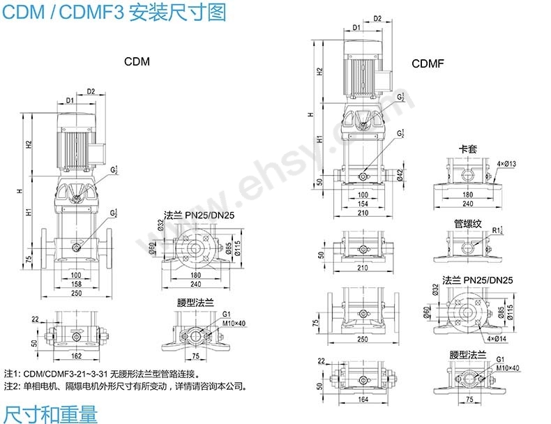南方泵业 CDM/CDMF系列热水型全不锈钢304多级泵，CDMF3-8-YSWSR 380V，DN25，腰形法兰连接 售卖规格：1台【多少钱 规格参数 图片 采购】-西域
