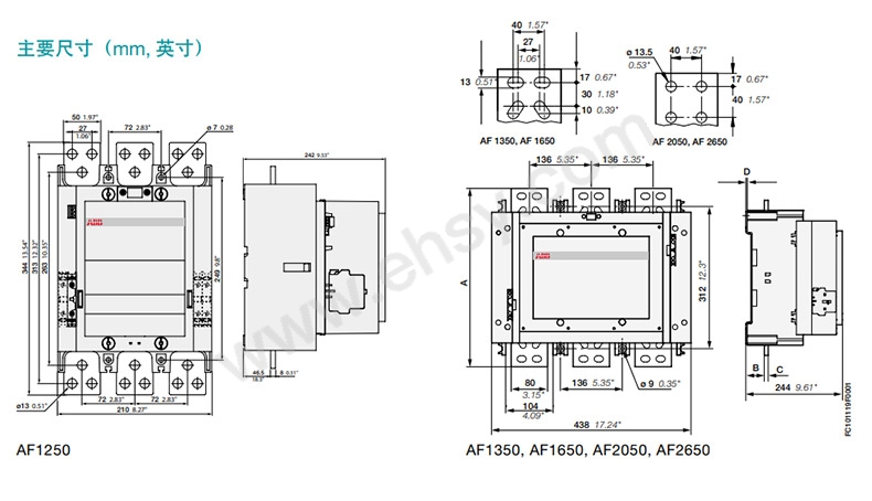 ABB 交/直流通用线圈接触器，AF2050-30-11（100-250VAC/DC）【多少钱 规格参数 图片 采购】-西域