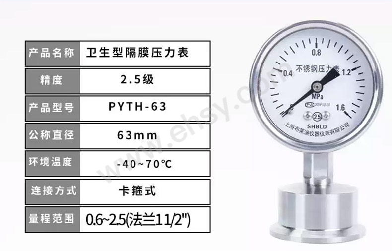 布莱迪 压力表，PYTHN-063.AO.513.M120.F06，卡盘63.5，0~1MPa【多少钱 规格参数 图片 采购】-西域