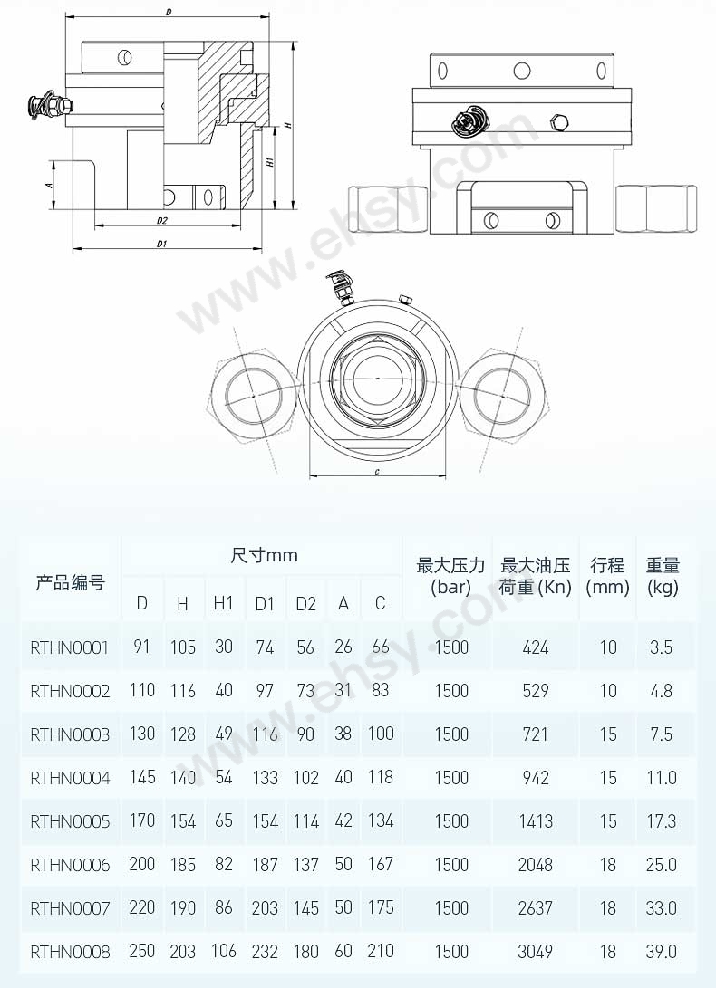 Raxwell 螺栓拉伸器1500bar/3000KN，M80*6/M85*6/M90*6/M95*6/M100*6，合金钢，双油口，RTHN0008【多少钱 规格参数 图片 采购】-西域
