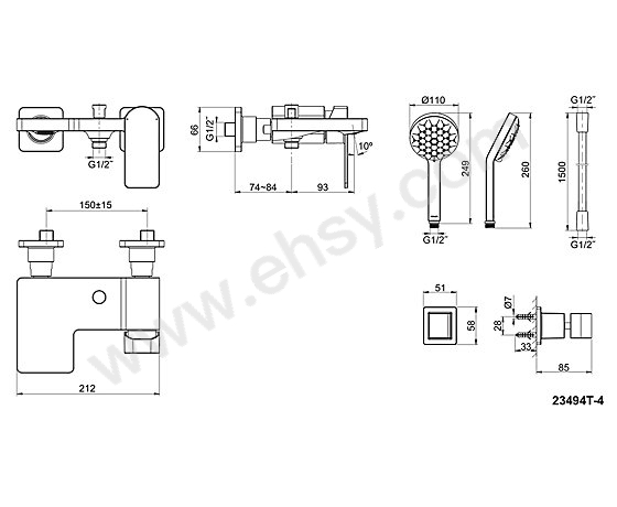 科勒 花洒龙头，K-23494T-4-RGD 若方挂墙式浴缸 售卖规格：1个【多少钱 规格参数 图片 采购】-西域