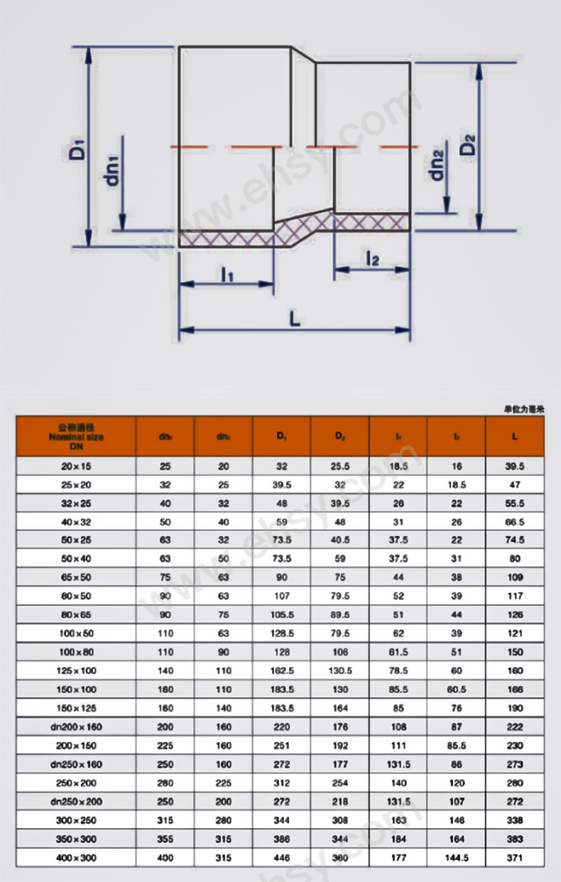 雁荡 UPVC大小头,公称通径DN150*100,内径160*110,深灰色【多少钱 规格参数 图片 采购】-西域