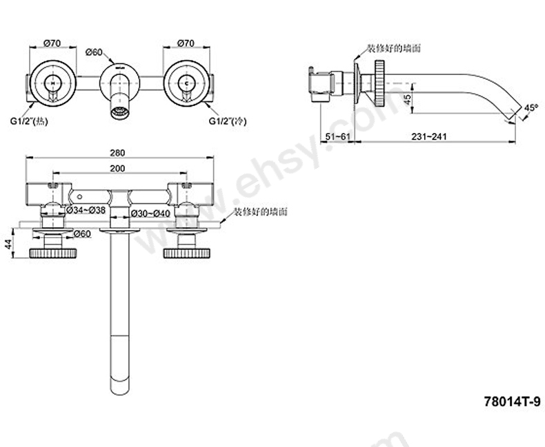 科勒 艺廷双把手墙出水浴缸龙头-轮型把手，K-78014T-9-RGD【多少钱 规格参数 图片 采购】-西域
