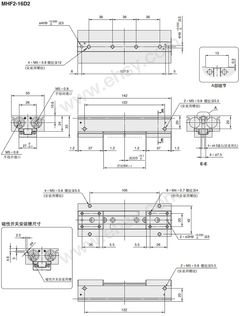 SMC 气爪，MHF2-20D1-M9BL 平行开闭型,十字滚柱平移型,紧凑型 售卖规格：1个【多少钱 规格参数 图片 采购】-西域
