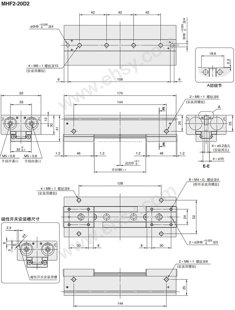 SMC 气爪，MHF2-20D1-M9BL 平行开闭型,十字滚柱平移型,紧凑型 售卖规格：1个【多少钱 规格参数 图片 采购】-西域