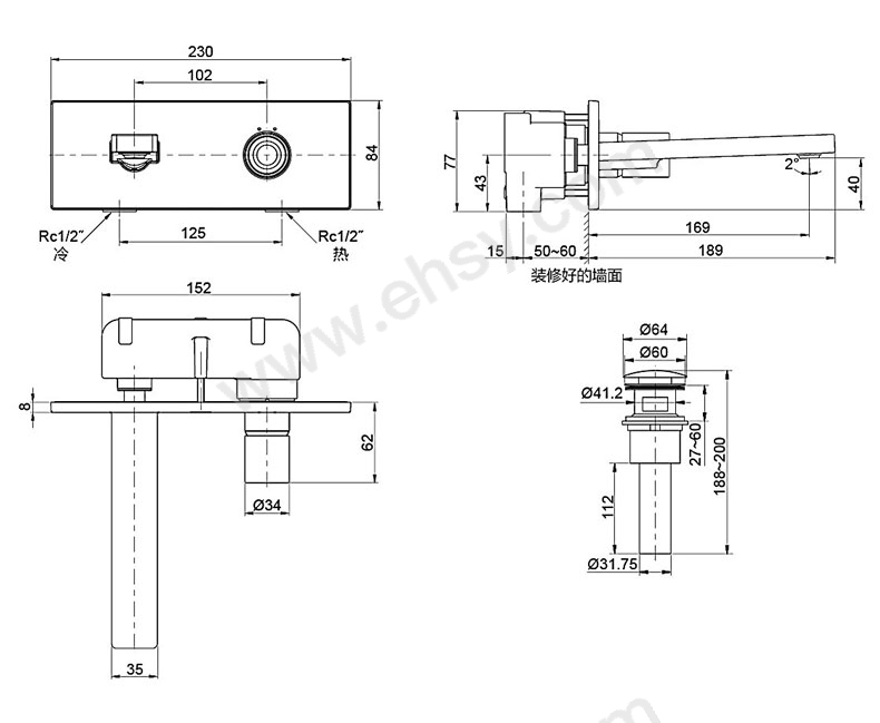科勒 柏诗单把墙出水脸盆龙头，K-73061T-7-CP【多少钱 规格参数 图片 采购】-西域