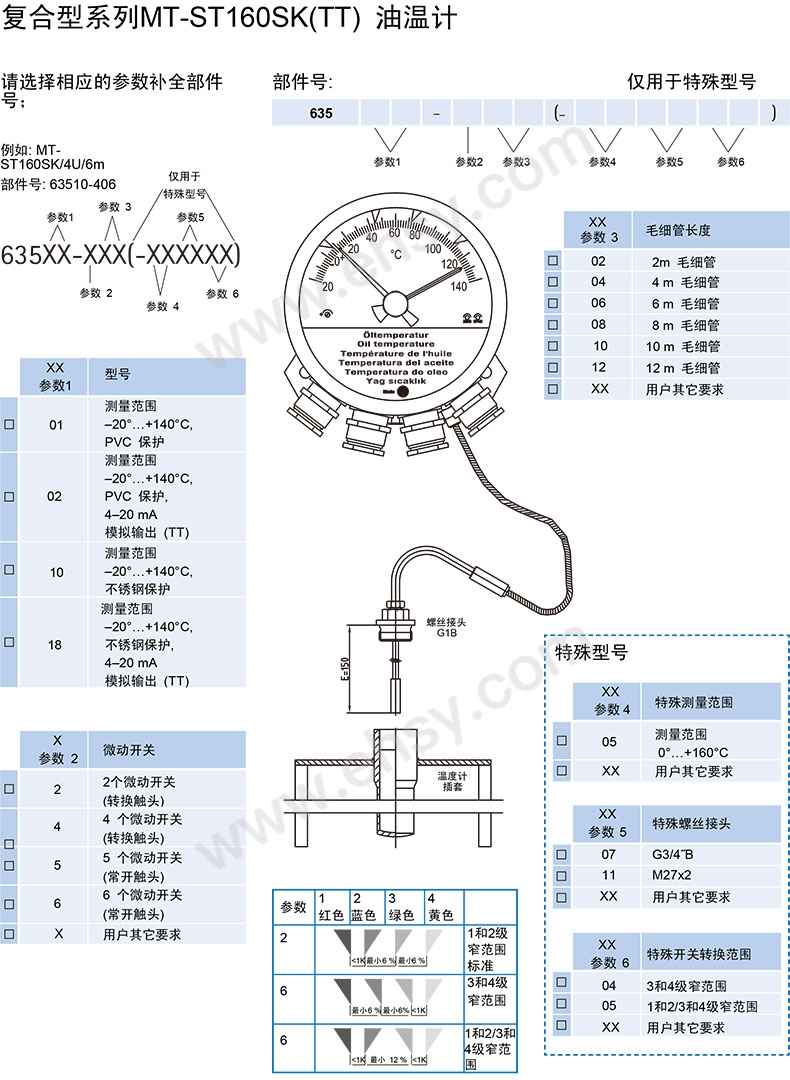 Messko 油面温度计，MT-ST160SK/TT -20-140℃,6个微动开关,12m毛细管,4-20mA信号输出 售卖规格：1个【多少 ...