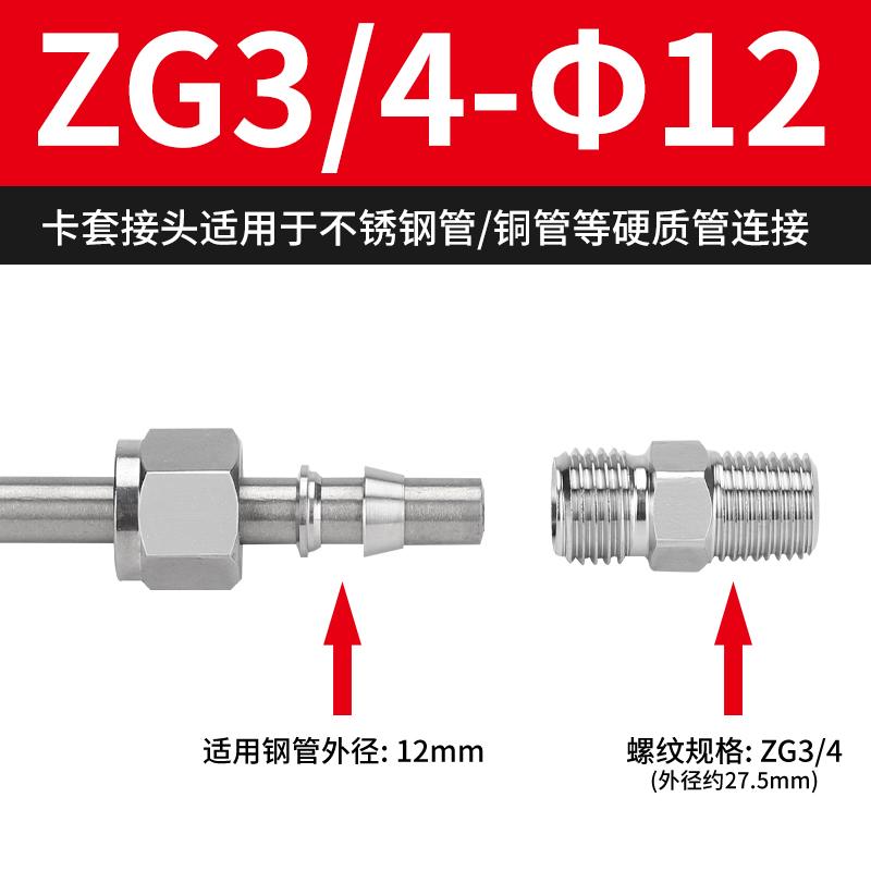 星浙气动 304不锈钢卡套直通终端接头，ZG3/4-φ12mm 售卖规格：1个【多少钱 规格参数 图片 采购】-西域