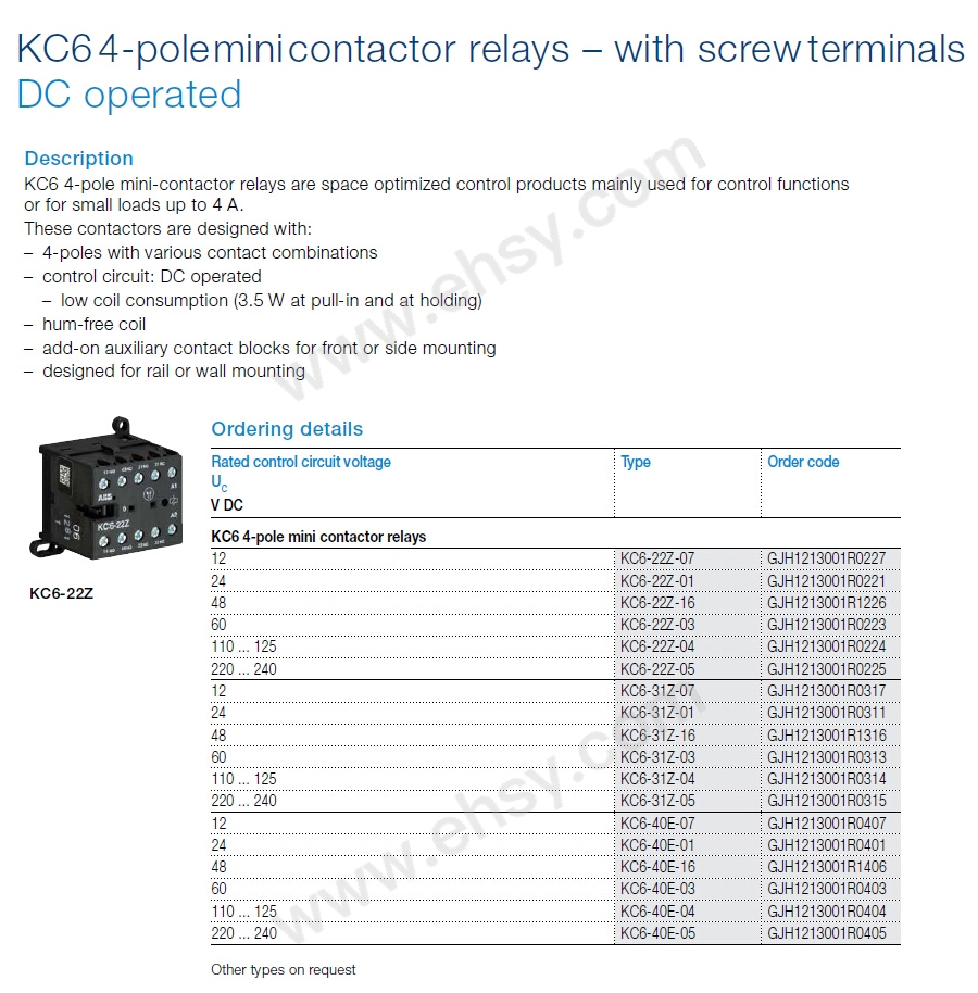 ABB KC系列 直流线圈 中间继电器，KC6-22Z*110-125V DC 82202721 售卖规格：1只【多少钱 规格参数 图片 采购】-西域